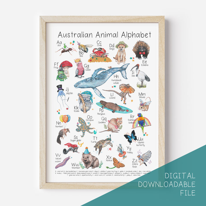 Australian Animal Alphabet Poster DIGITAL DOWNLOAD – My Tiny Explorer